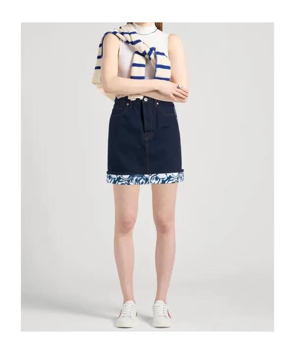 Burberry A-line Denim Skirt With Printed Hem