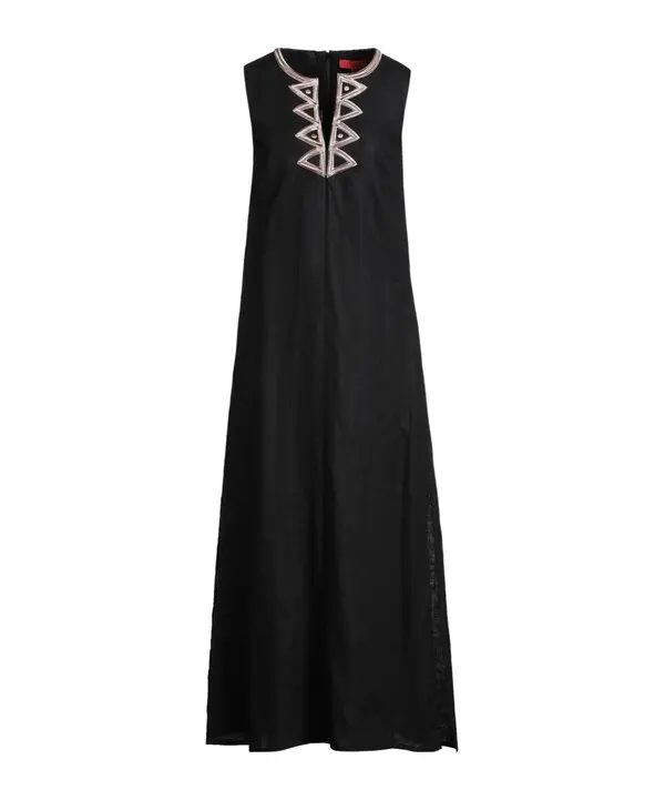 MAXCO. Sleeveless Linen Maxi Dress With Appliqués