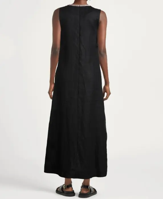 MAXCO. Sleeveless Linen Maxi Dress With Appliqués