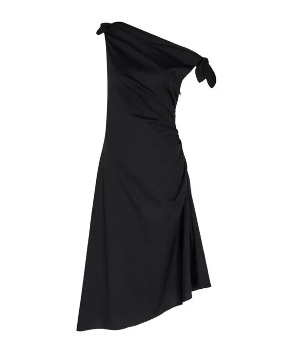 Staud Ruched Asymmetrical Midi Dress