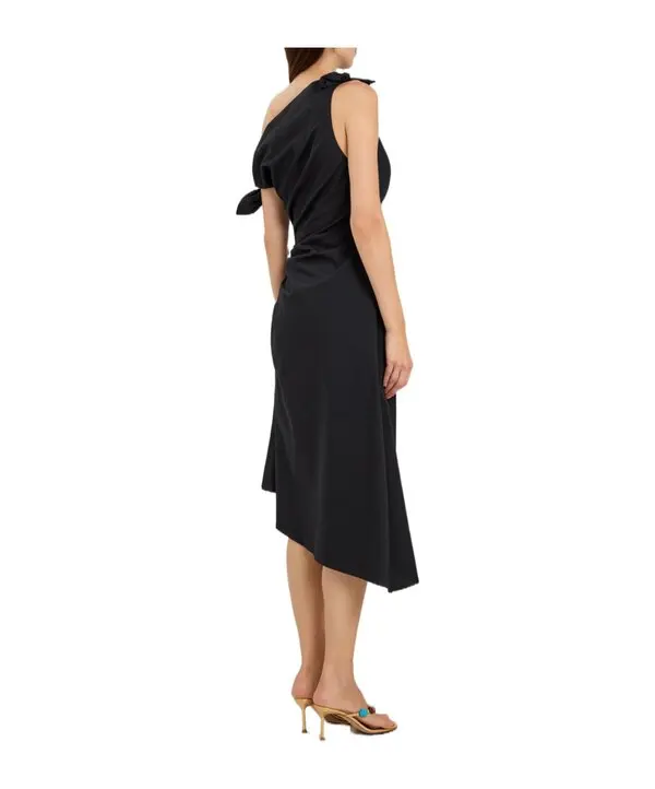 Staud Ruched Asymmetrical Midi Dress