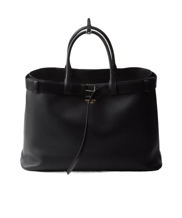 Prada Buckled Leather Tote Bag - Black