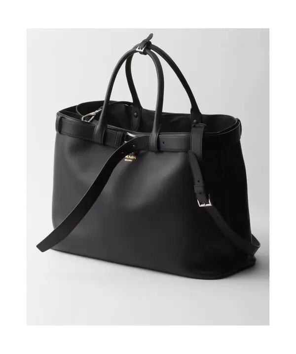 Prada Buckled Leather Tote Bag - Black