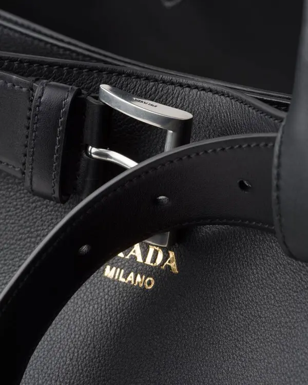 Prada Buckled Leather Tote Bag - Black