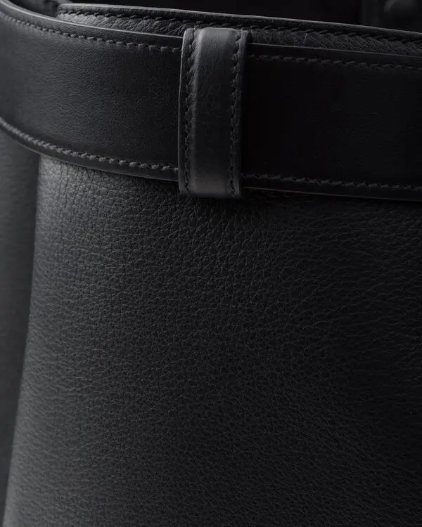 Prada Buckled Leather Tote Bag - Black