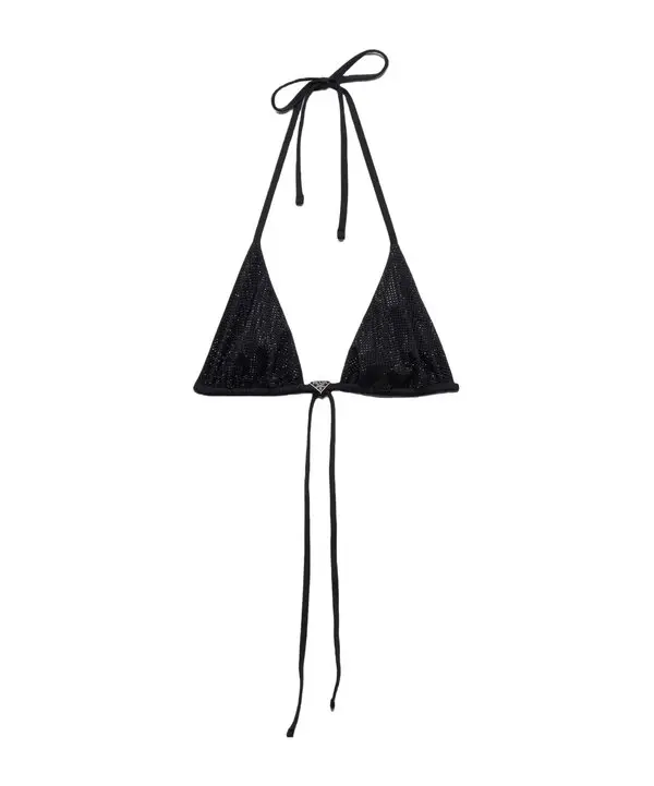 Prada Embellished Jersey Triangle Bikini Top - Black