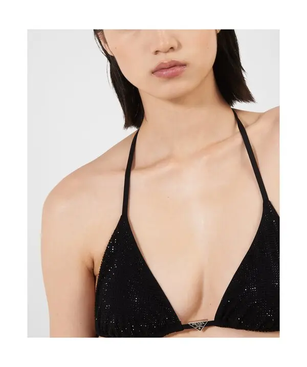 Prada Embellished Jersey Triangle Bikini Top - Black