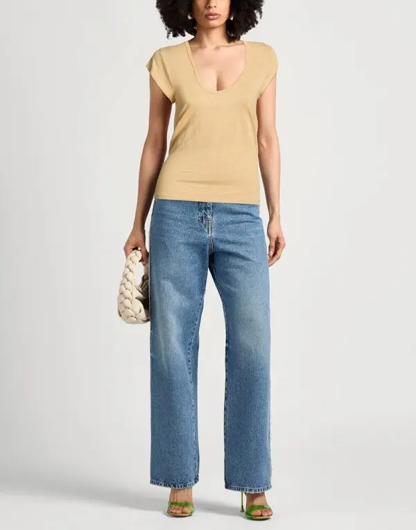 Isabel Marant Étoile Solid Linen V-neck Short-sleeve T-shirt - Nude