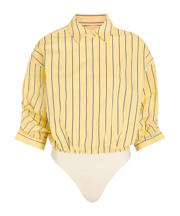 Staud Stripe Spliced Shirt Jumpsuit - Nude