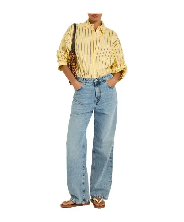 Staud Stripe Spliced Shirt Jumpsuit