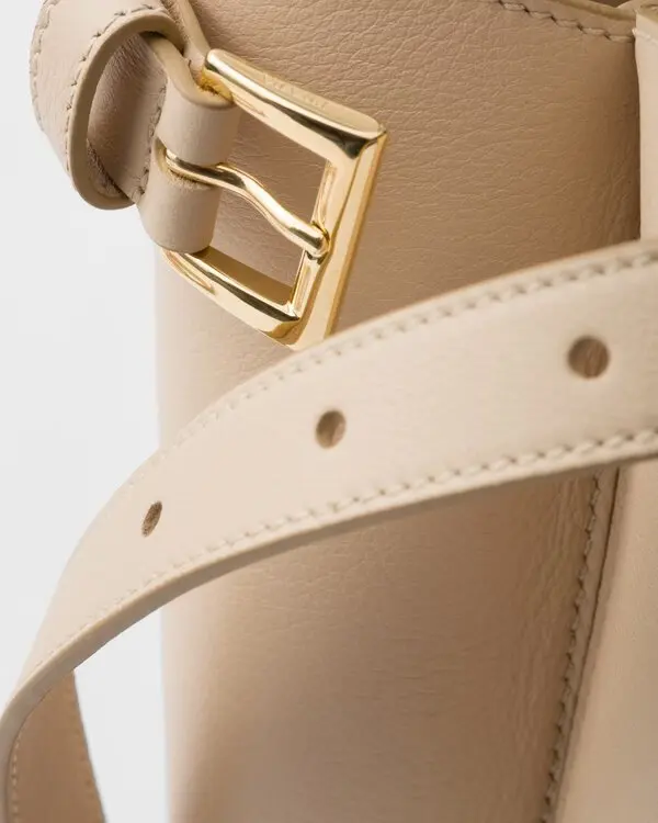 Prada Medium Leather Handbag With Double Belt Buckle - Nude