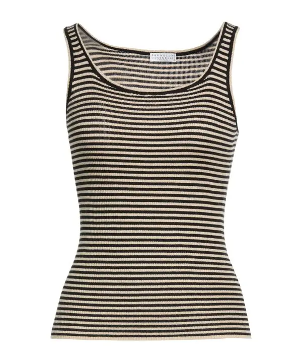Brunello Cucinelli Striped Metallic Sleeveless Knit Top