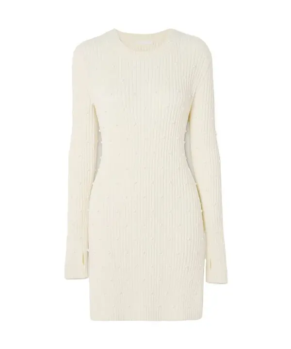 Helmut Lang Bead-embellished Ribbed Knit Mini Dress