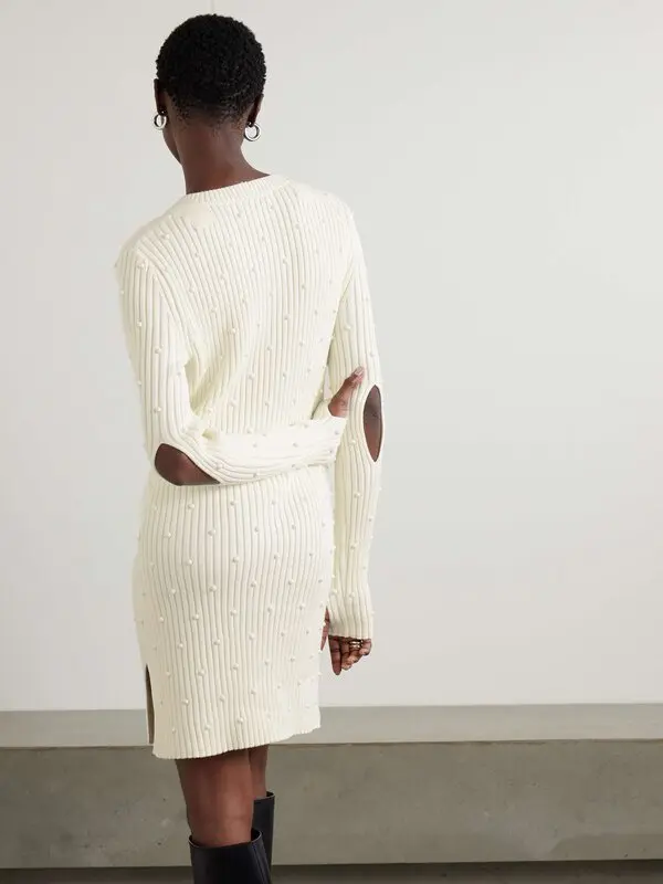 Helmut Lang Bead-embellished Ribbed Knit Mini Dress