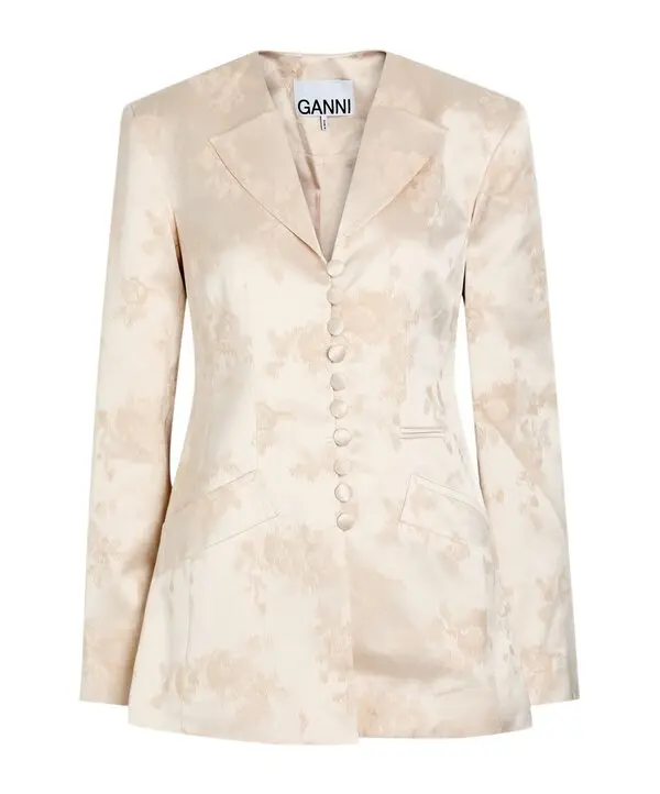 GANNI Floral Jacquard Satin Blazer