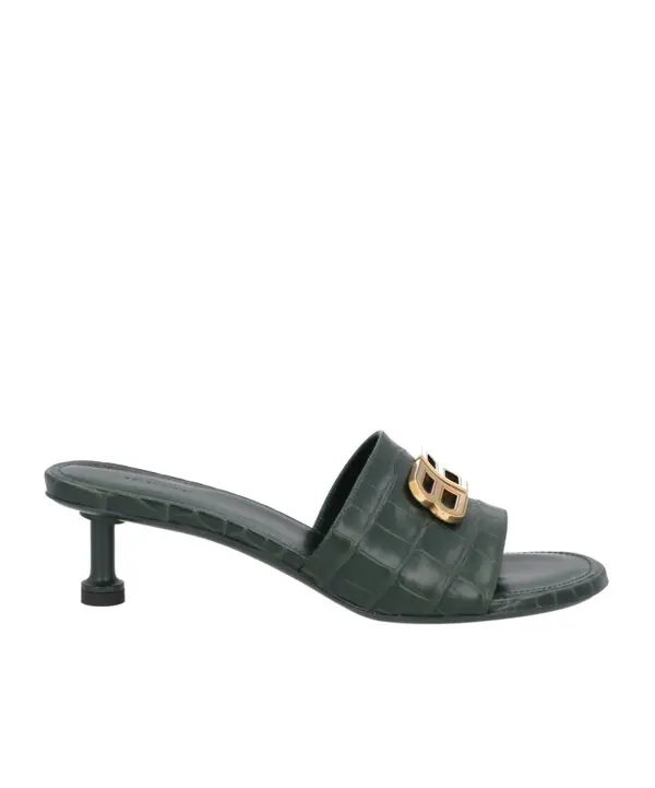 Balenciaga Embossed Leather Slides With Geometric Heel
