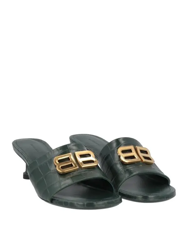 Balenciaga Embossed Leather Slides With Geometric Heel