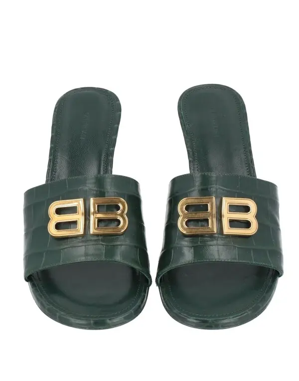 Balenciaga Embossed Leather Slides With Geometric Heel