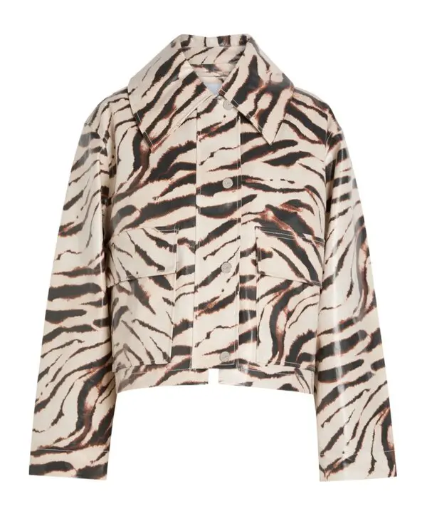 GANNI Zebra Print Laminated Jacket - Nude