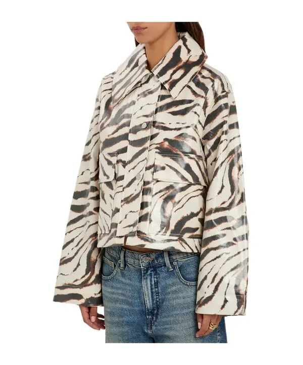 GANNI Zebra Print Laminated Jacket - Nude