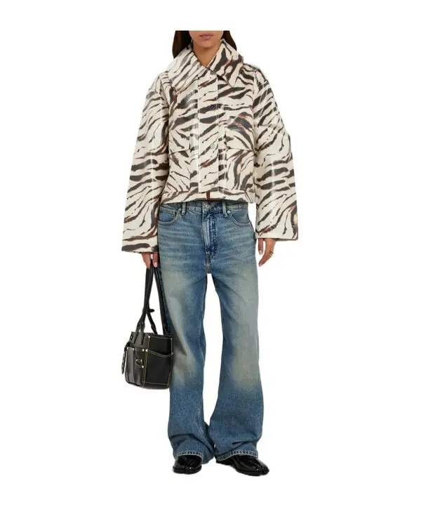 GANNI Zebra Print Laminated Jacket - Nude
