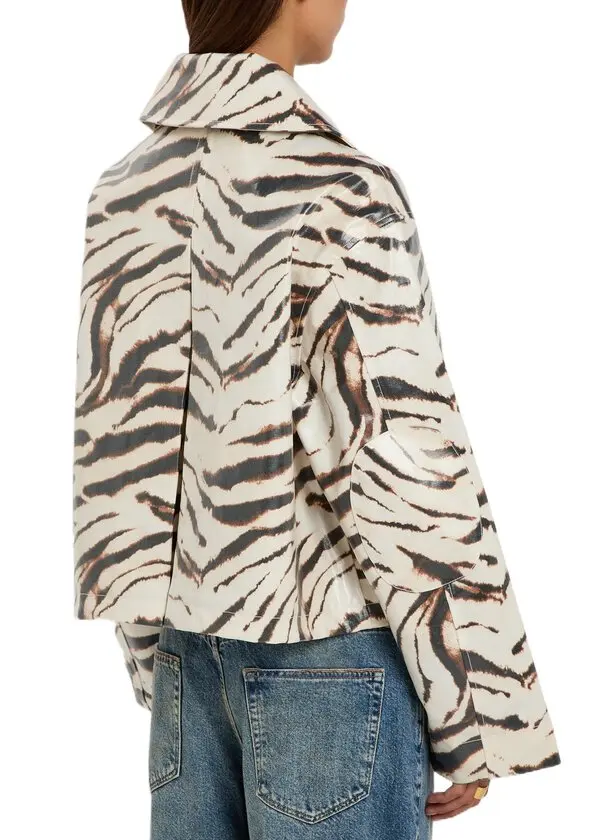 GANNI Zebra Print Laminated Jacket - Nude