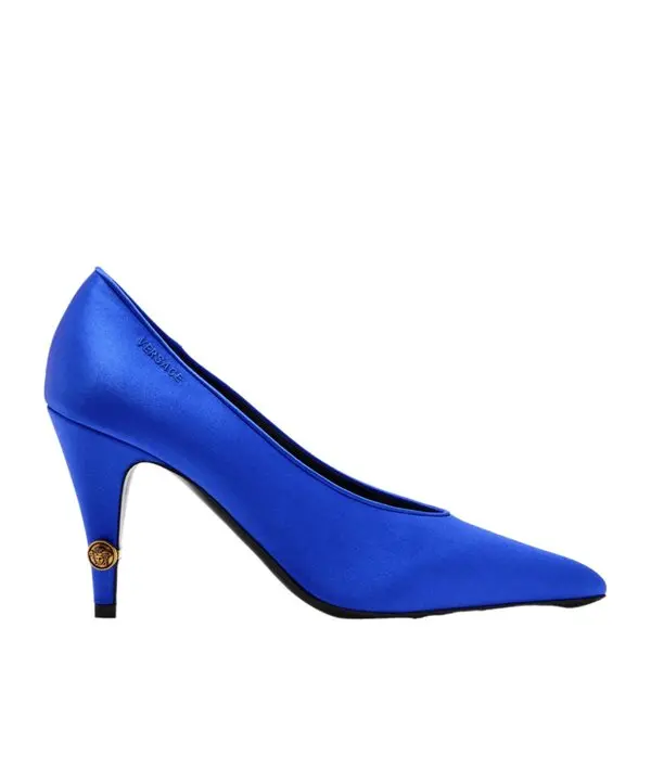 Versace Satin Pointed Toe High Heel Pumps - Blue