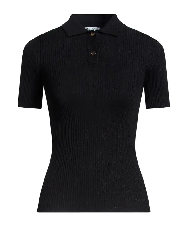 Brunello Cucinelli Metallic Lightweight Knit Short-sleeve Polo Shirt
