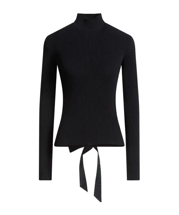 Balenciaga Turtleneck Ribbed Knit Sweater With Back Tie Detail