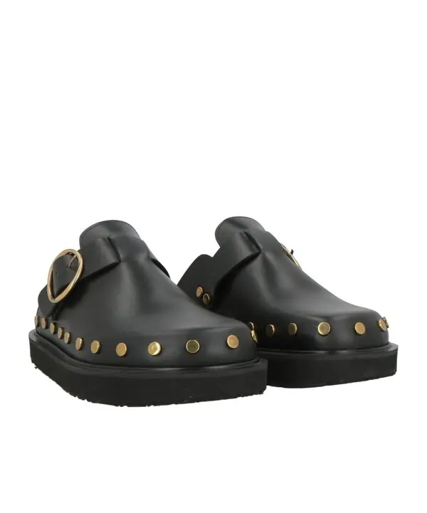 Isabel Marant Étoile Studded Leather Clogs With Buckle Detail - Black