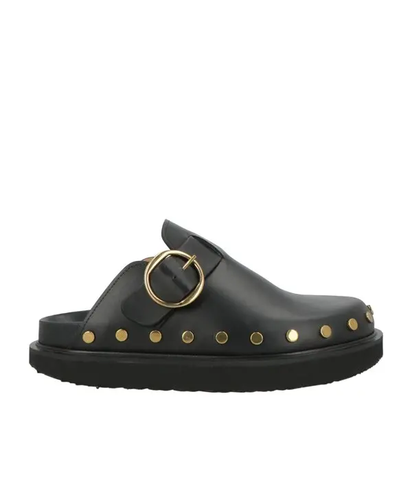 Isabel Marant Étoile Studded Leather Clogs With Buckle Detail - Black