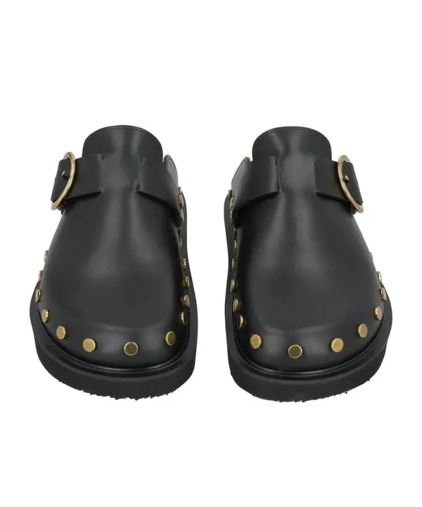 Isabel Marant Étoile Studded Leather Clogs With Buckle Detail - Black