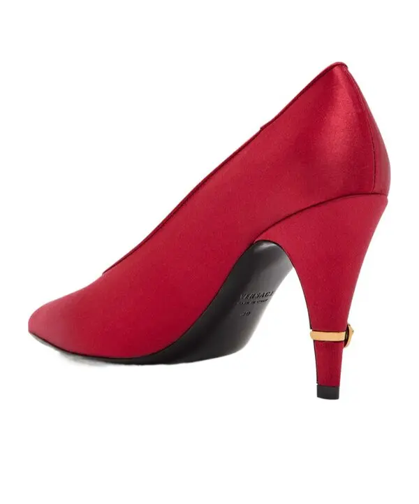 Versace Satin Pointed Toe High Heel Pumps - Red