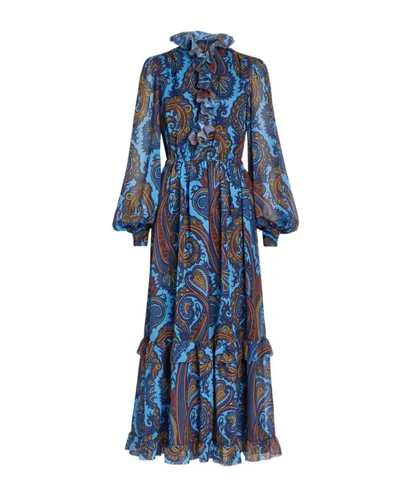 Etro Paisley Print Ruffled Maxi Dress - Blue