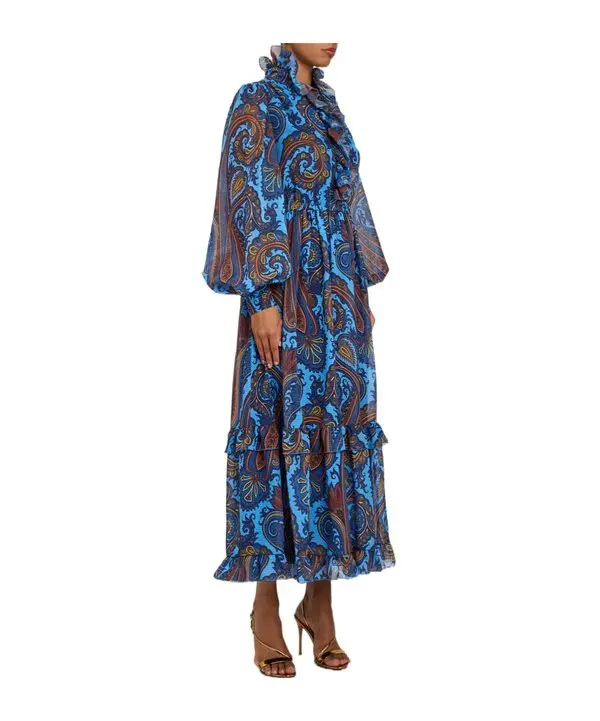 Etro Print Ruffled Chiffon Maxi Dress