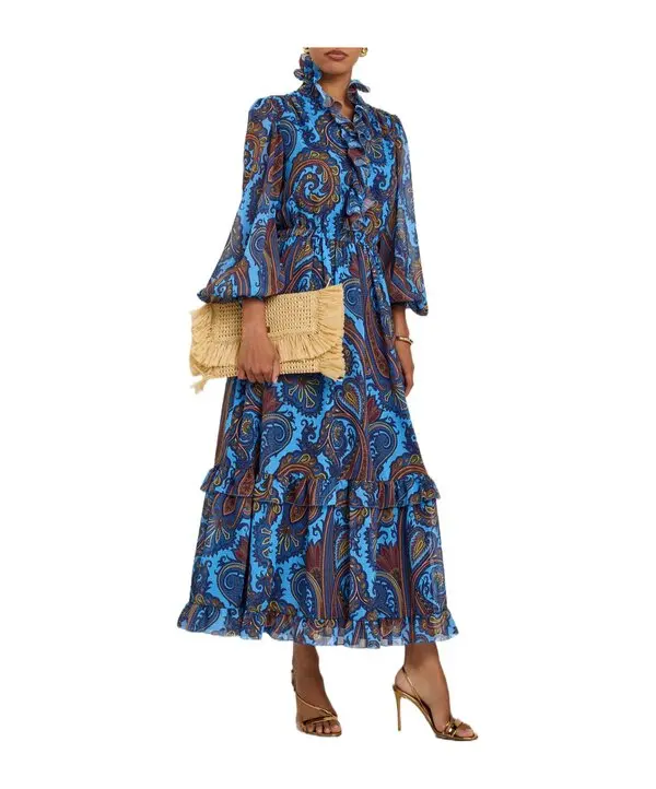 Etro Print Ruffled Chiffon Maxi Dress