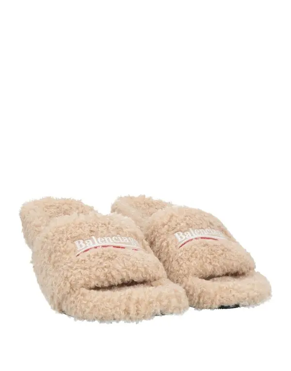 Balenciaga Plush Fabric Slides With Geometric Heel
