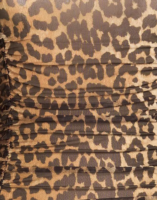 GANNI Leopard Print Long Sleeve Ruched Dress