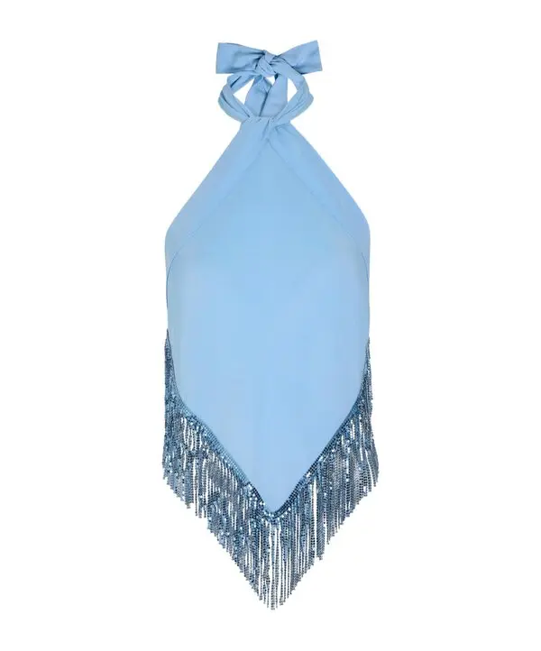 Rabanne Halter Neck Sleeveless Top With Tassel Chain Detail - Blue