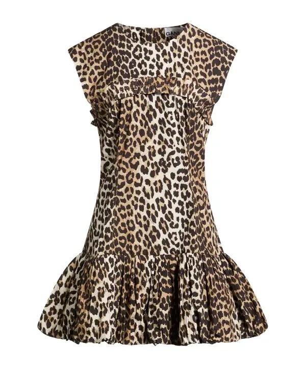 GANNI Leopard Print Balloon Mini Dress