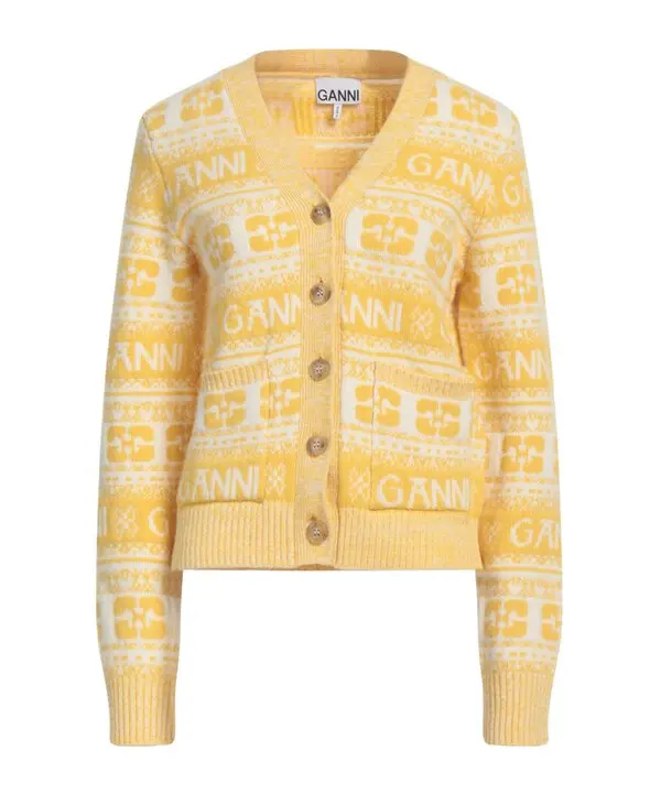 GANNI V-neck Button-up Long Sleeve Cardigan