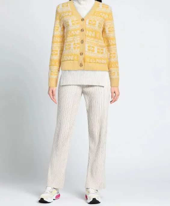 GANNI V-neck Button-up Long Sleeve Cardigan