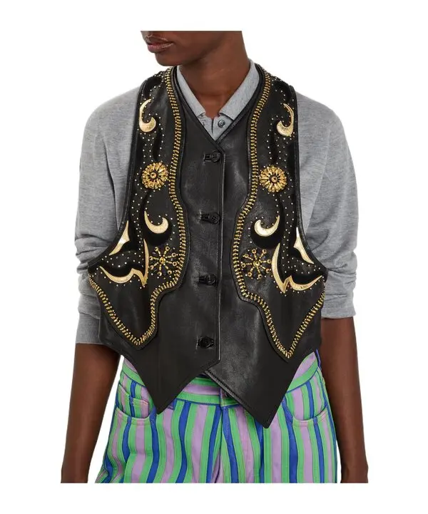 Versace Embellished Panelled Leather Vest