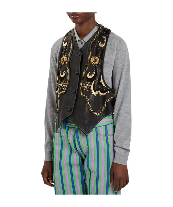Versace Embellished Panelled Leather Vest