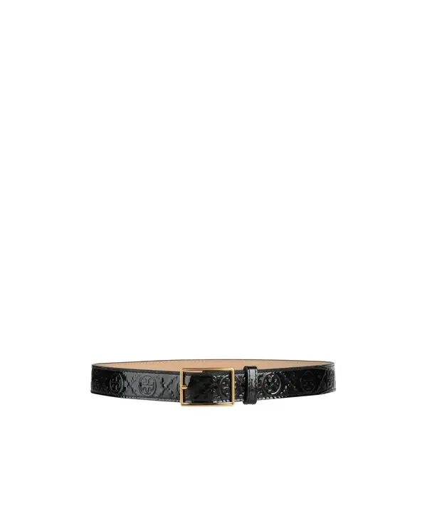 Tory Burch Patent Leather Embossed Logo Belt - Black
