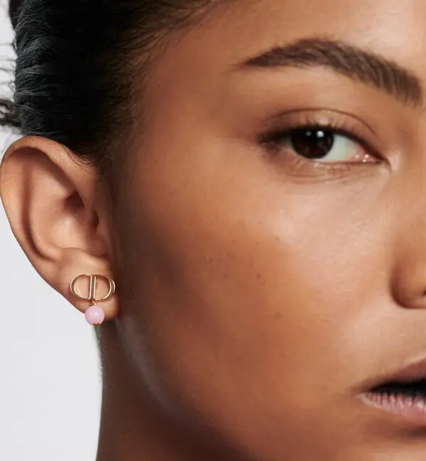Dior Petit Cd Drop Earrings With Pink Stone