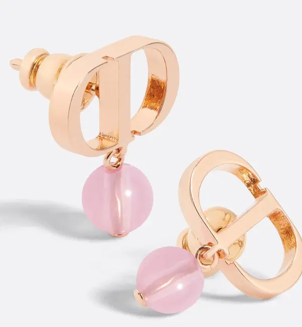 Dior Petit Cd Drop Earrings With Pink Stone