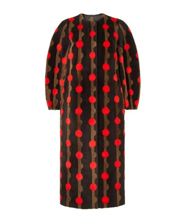 Fendi Shearling Coat With Patterned Detail - Black