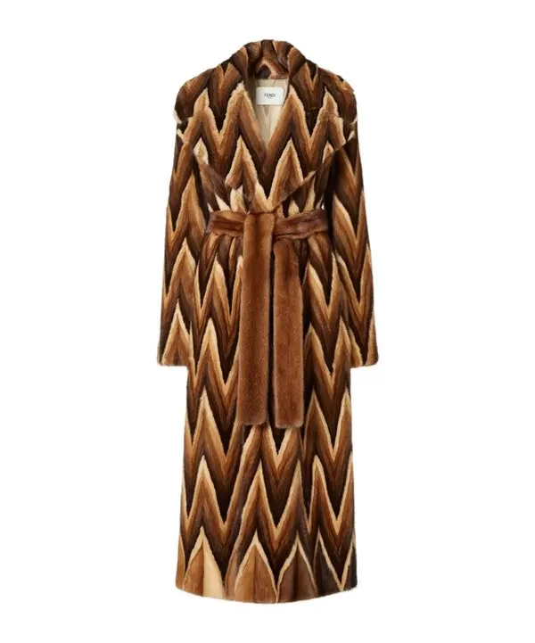 Fendi Mink Chevron Coat - Brown