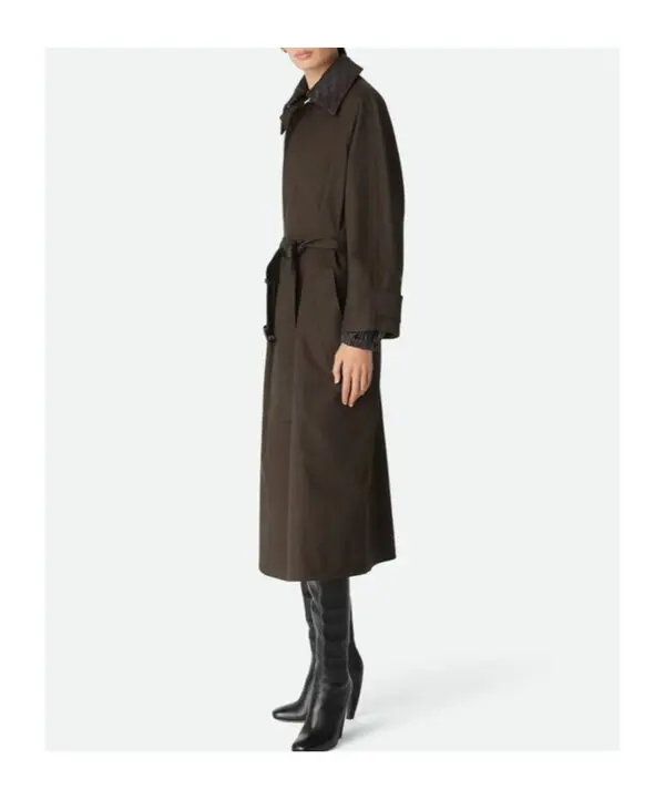 Bottega Veneta Cotton Trench Coat With Detachable Intrecciato Leather Collar - Deep Moss Green